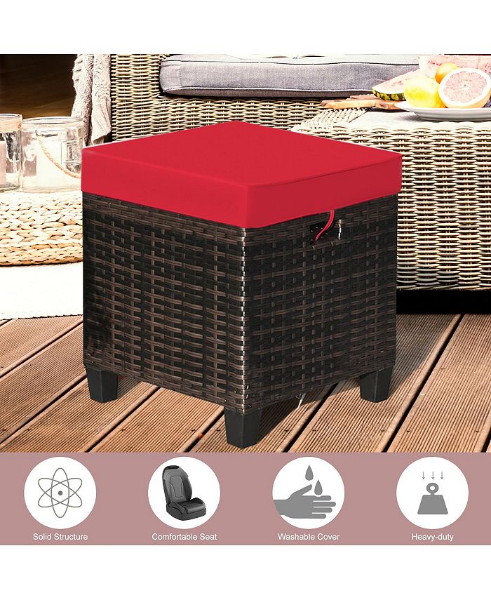 Slickblue 2 Pieces Patio Rattan Ottoman Set with Removable Cushions ...