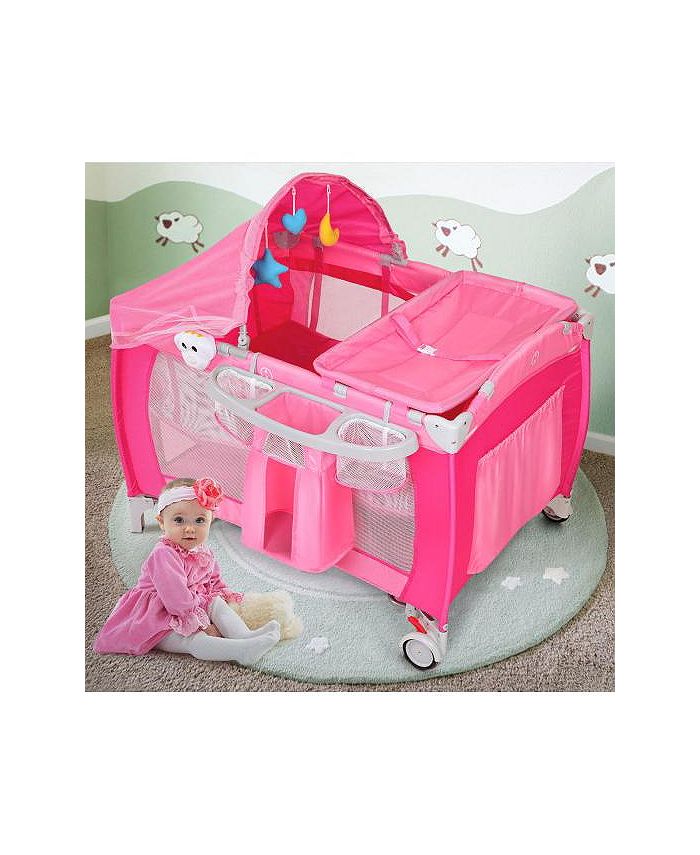 Slickblue Foldable Baby Crib Playpen with Mosquito Net and Bag - Macy's