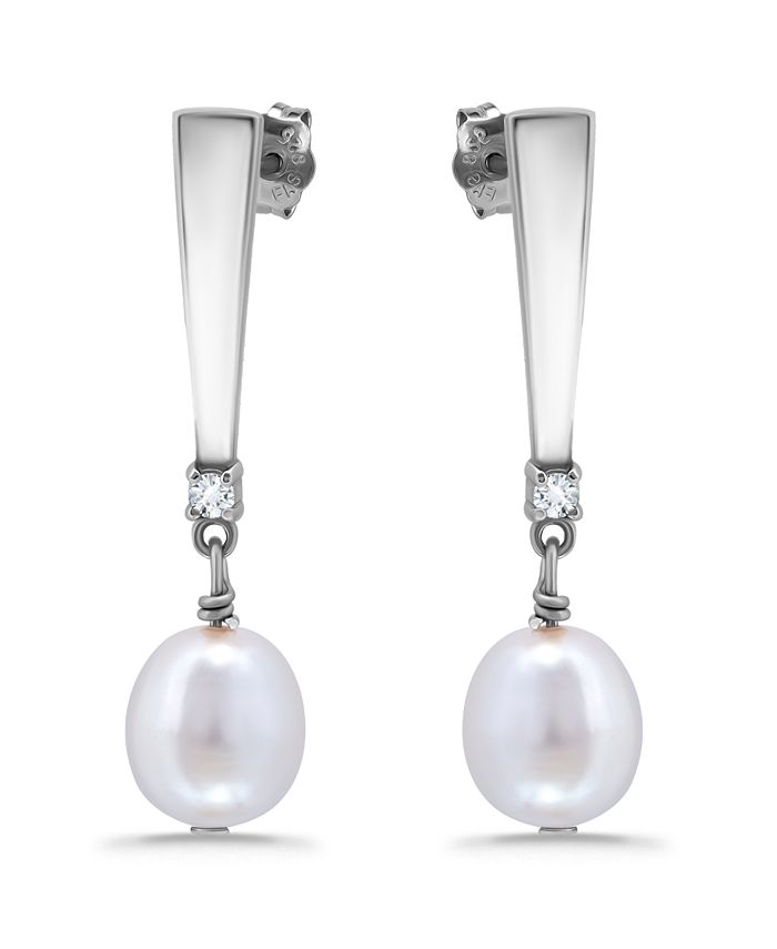 Macy's White Cultured Pearl Polish Graduated Bar Drop Earring - Macy's