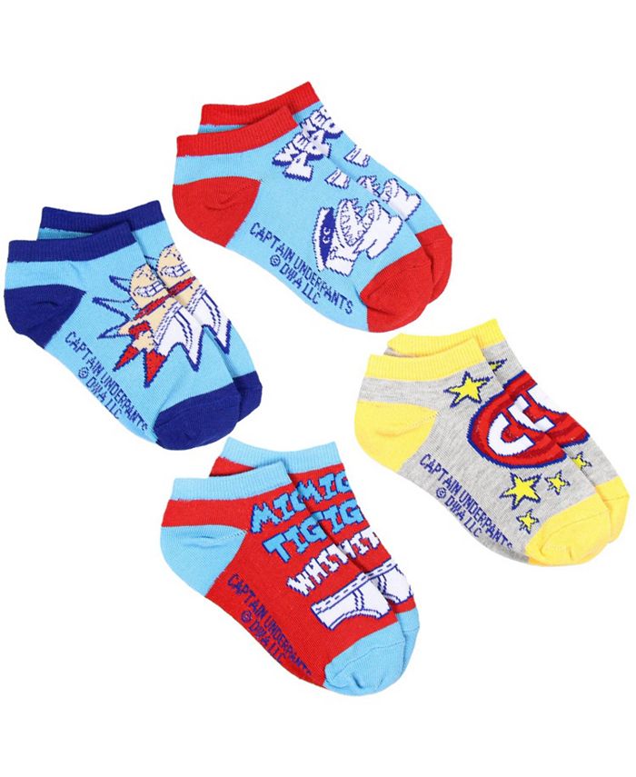 Captain Underpants Kids Comic Superhero Ankle Kids No-Show Socks 4 Pair ...