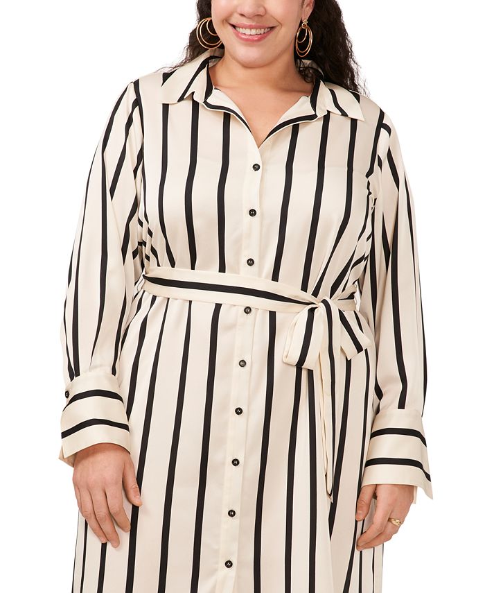 Vince Camuto Plus Size Collared Button-Front Tie-Waist Dress - Macy's