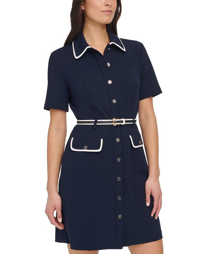 Tommy Hilfiger Women's Scuba-Crepe Contrast-Trim Shirtdress - Macy's
