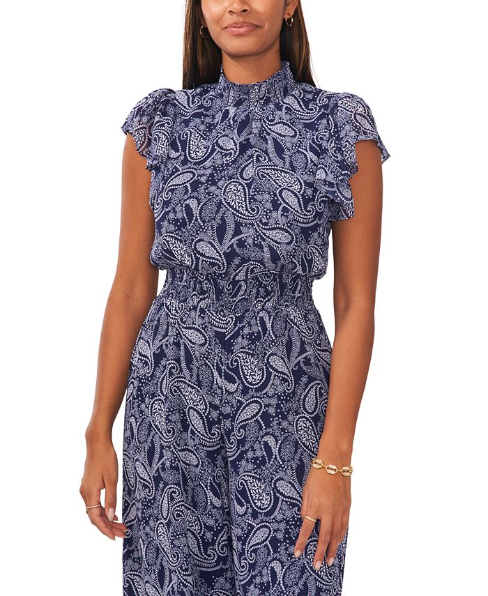 MSK Petite Printed Flutter-Sleeve Wide-Leg Jumpsuit - Macy's