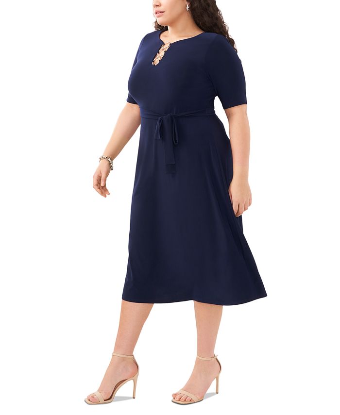 MSK Plus Size Tie-Waist Hardware A-Line Dress - Macy's