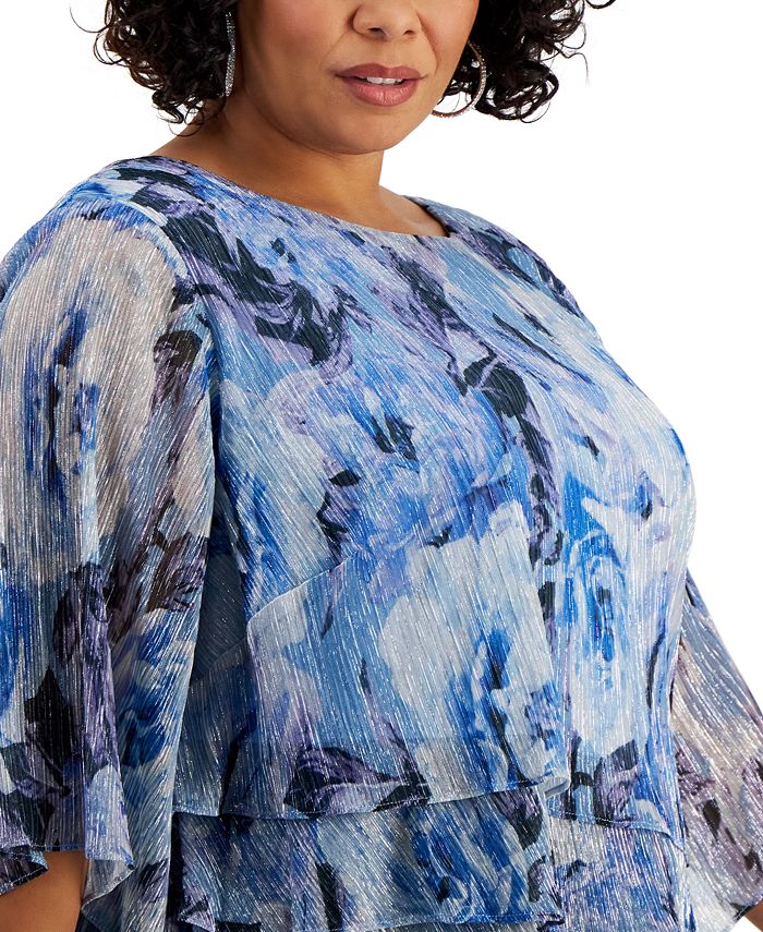 Alex Evenings Plus Size 3/4-Sleeve Tiered-Hem Top - Macy's
