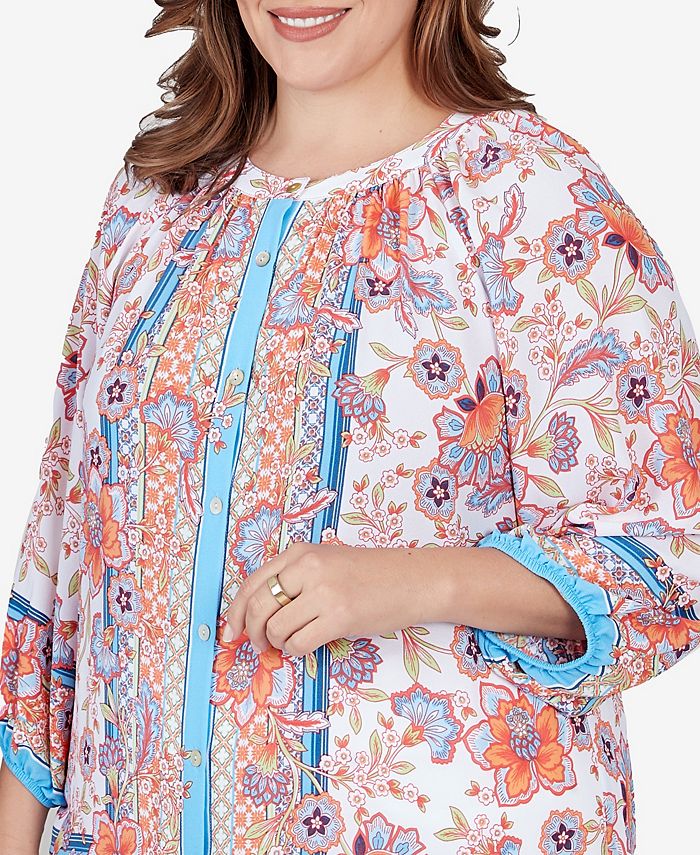 Ruby Rd. Plus Size Button Front Floral Printed Crepe Georgette Blouse ...