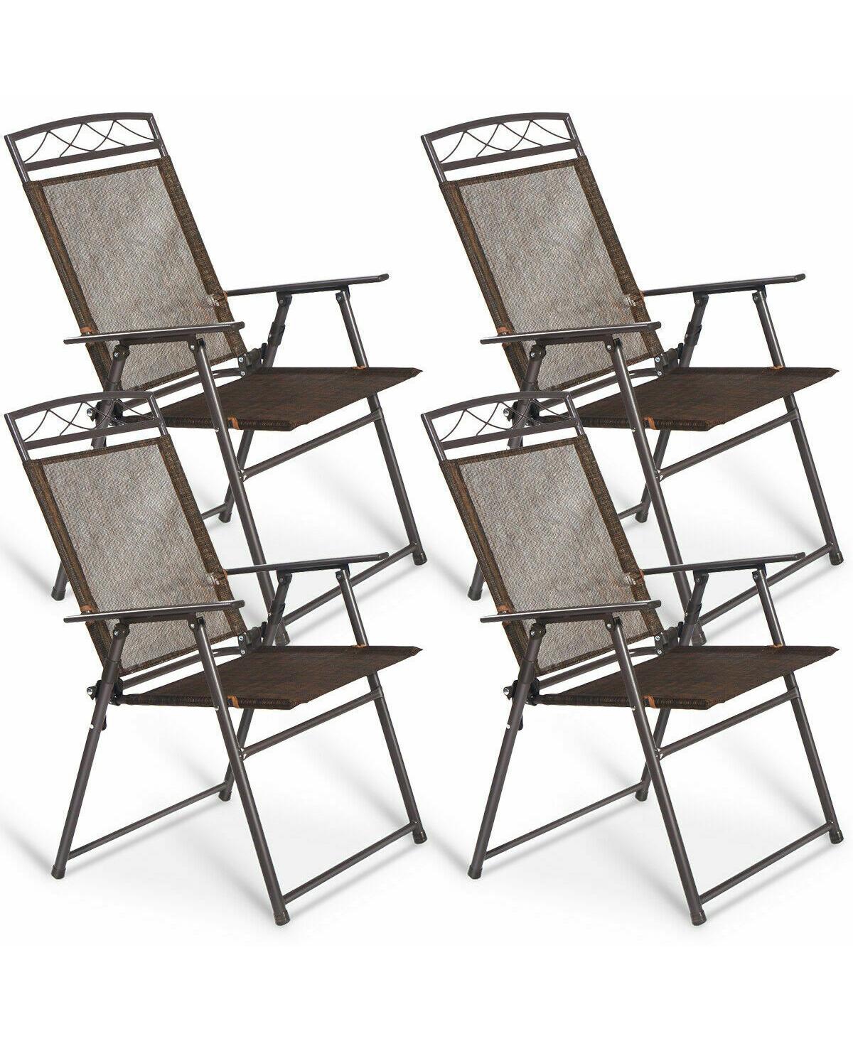 Click here for Set of 4 Patio Folding Sling Chairs Steel Camping... prices