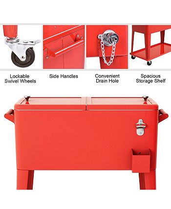 SUGIFT 80 Quart Outdoor Patio Rolling Steel Construction Cooler - Macy's