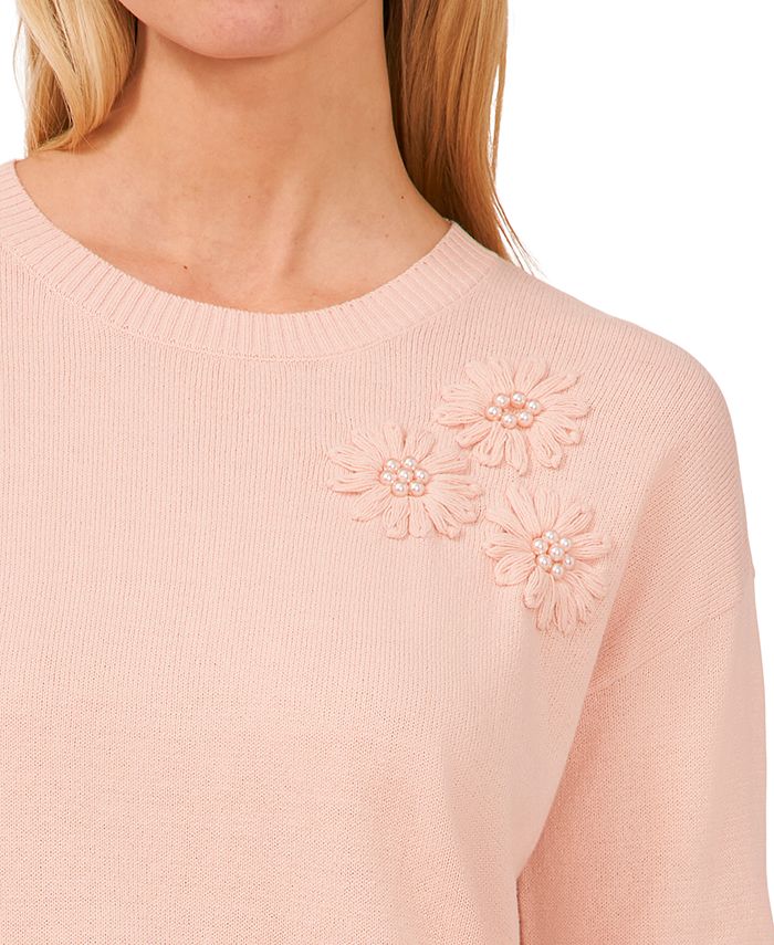 CeCe Women's Embellished Embroidered 3/4-Sleeve Sweater - Macy's