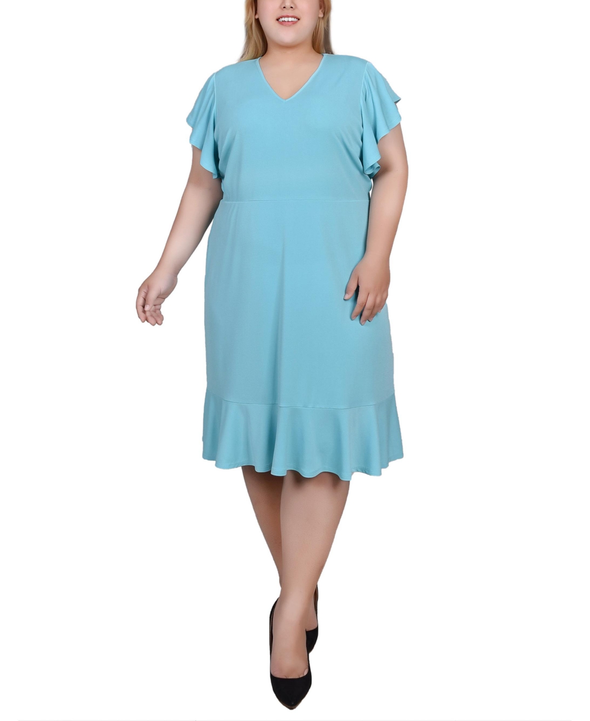 Click here for Ny Collection Plus Size Flutter Sleeve Crepe Knit... prices