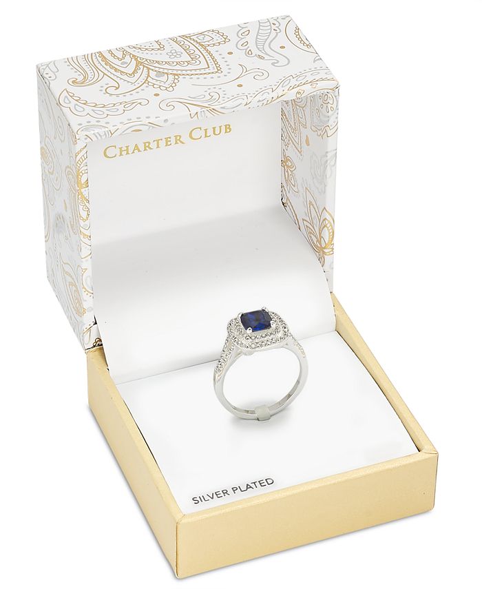 Charter Club Silver-Tone Pavé & Color Crystal Square Halo Ring, Created ...
