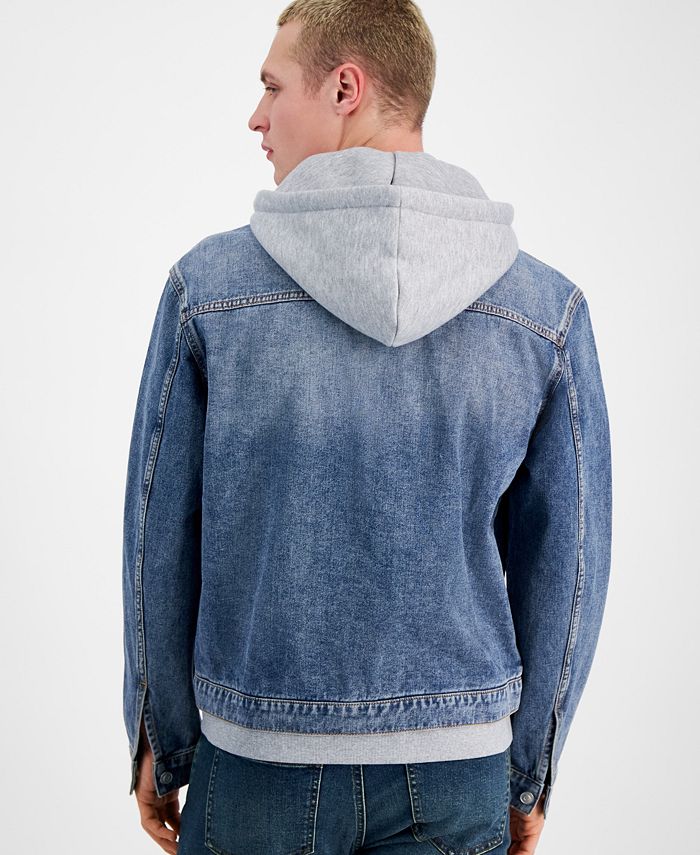 And Now This Men's Layered-Look Full-Zip Hooded Denim Utility Jacket ...