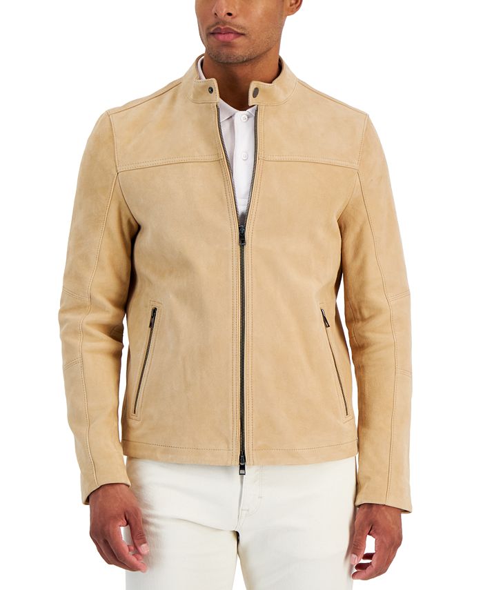 Michael Kors Men's Suede Racer Jacket, Created for Macy's - Macy's
