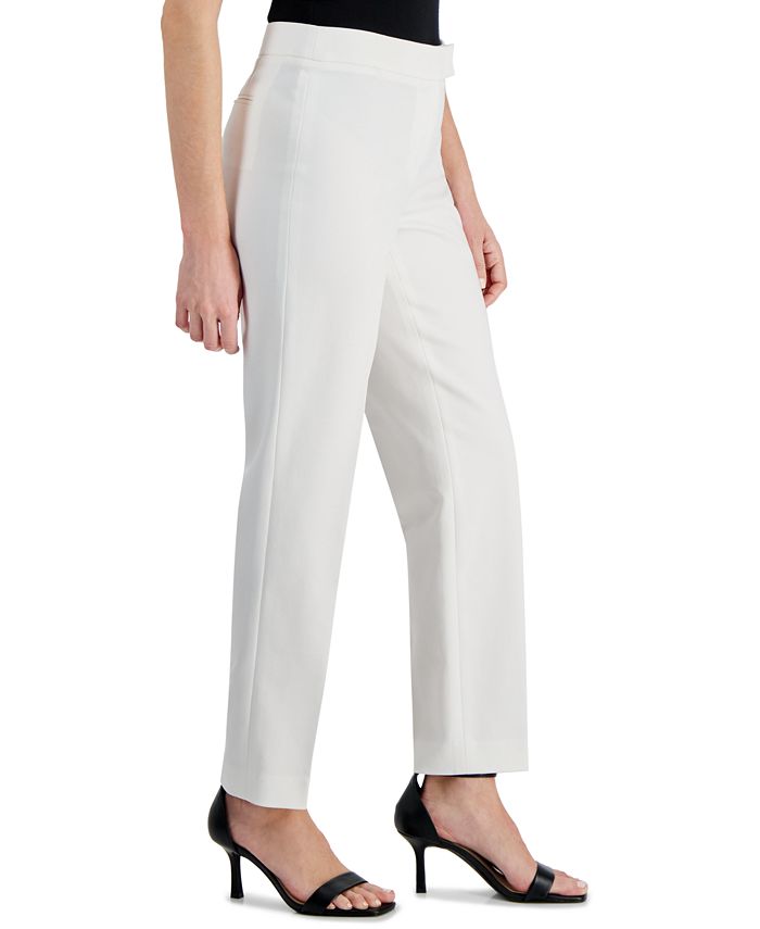 Anne Klein Petite Mid Rise Extended Tab Straight-Leg Pants - Macy's