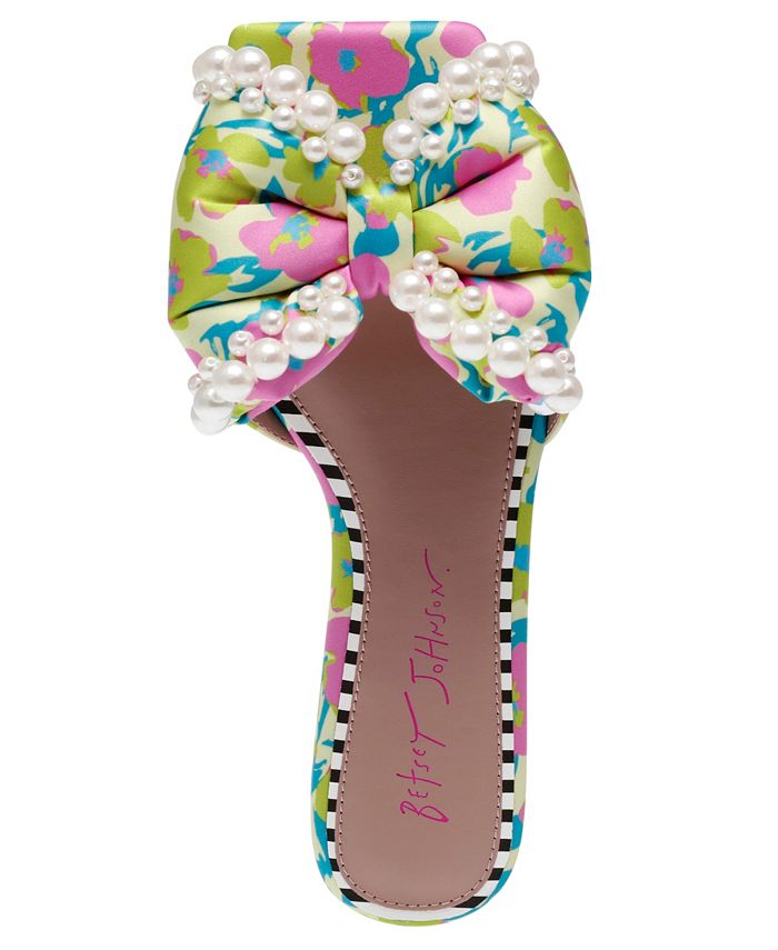 Betsey Johnson Women's Liah Pearl-Embellished Bow Slide Sandals - Macy's