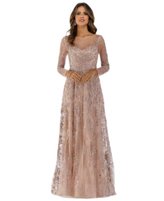 Lara Women's Plus Illusion Neckline A-line Long Sleeves Gown - Macy's