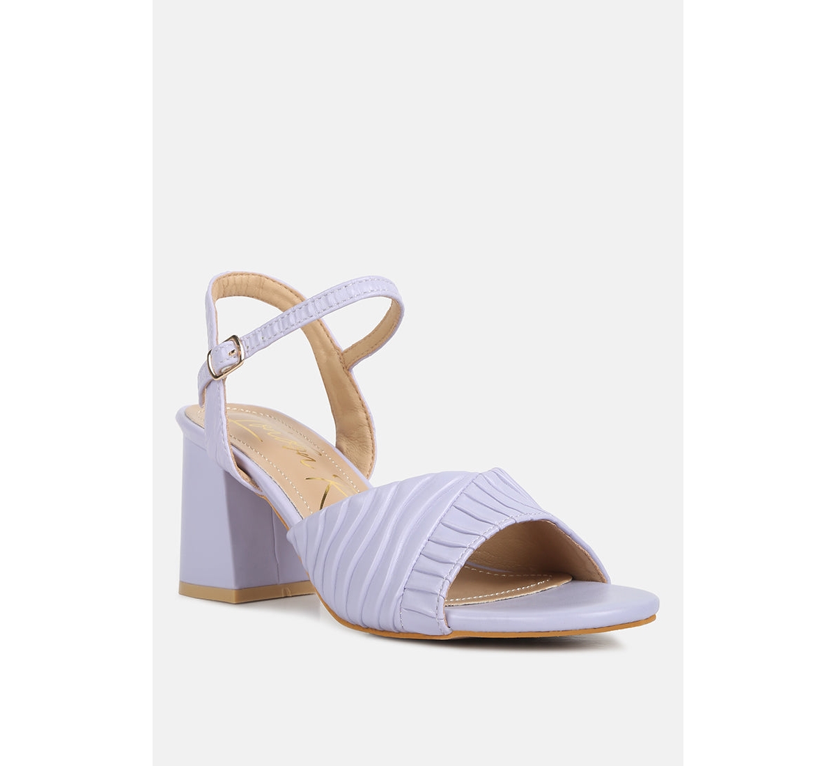Click here for nicholas pleated strap block heel sandals - Purple prices