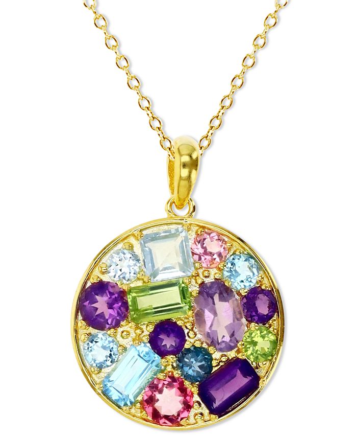 Macy's Multi-Gemstone Mixed Cut Cluster Disc 18" Pendant Necklace (3-3/ ...
