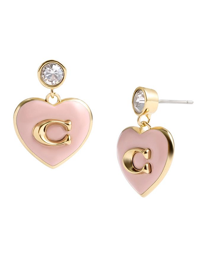 COACH Faux Stone Enamel Signature Heart Drop Earrings - Macy's