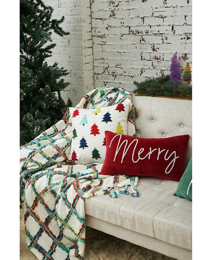 carol & frank Merry Red Velvet Beaded Christmas Throw Pillow - Macy's