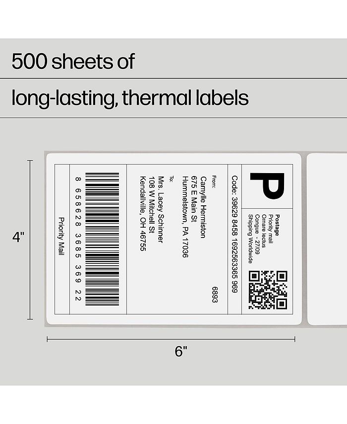 HP 4x6” Direct Thermal Shipping Labels, 2 Fanfold Packs (1000 Labels ...