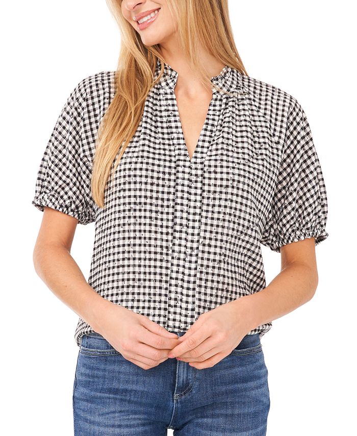 CeCe Women's Ruffled V-Neck Raglan Puff-Sleeve Blouse - Macy's