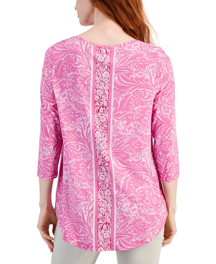 JM Collection Women's Printed 3/4-Sleeve Relaxed Knit Top, Created for ...