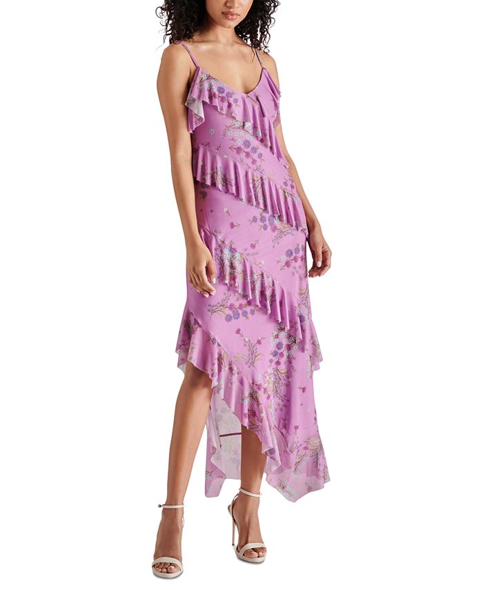 Steve Madden Women's Aida Printed Ruffled Asymmetric-Hem Dress - Macy's