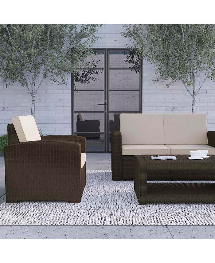 MERRICK LANE Ava 4 Piece Faux Rattan Patio Furniture Set With 2 Chairs ...