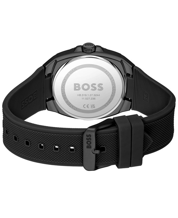 Hugo Boss Men's Walker Quartz Basic Calendar Black Silicone Watch 41mm ...