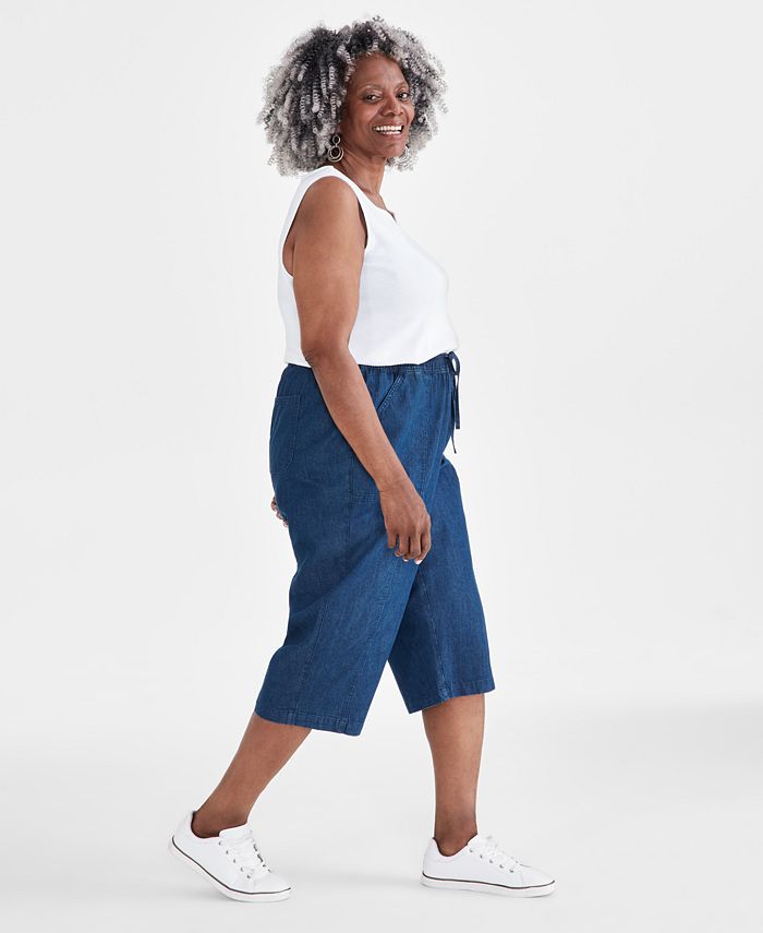 Style & Co Plus Size Drawstring Chambray Capri Pants, Created for Macy's - Macy's