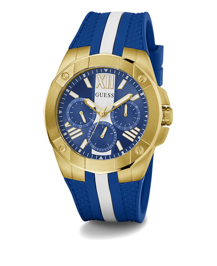 GUESS Men's Analog Blue Silicone Watch 44mm - Macy's