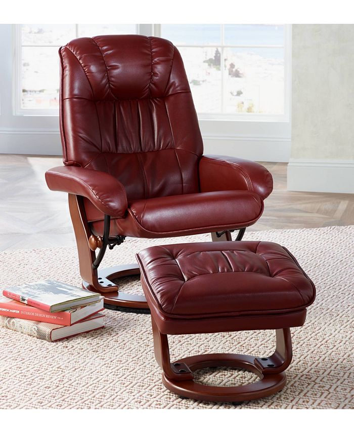 BenchMaster Kyle Ruby Red Swivel Faux Leather with Ottoman Recliner ...