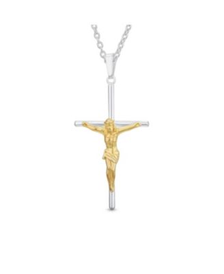 Simple Christian Catholic Religious Jewelry Medium Jesus Crucifix Cross Necklace Pendant For Women 2 Tone Gold Plated Sterling Silver