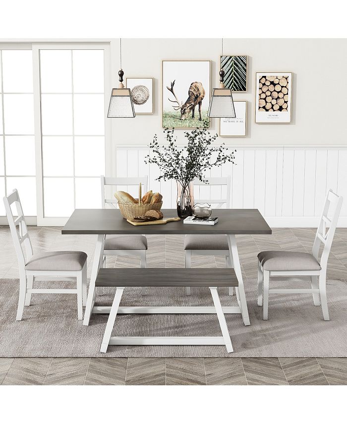 Simplie Fun Farmhouse 6-Piece Dining Table Set with Cross Legs, Kitchen ...