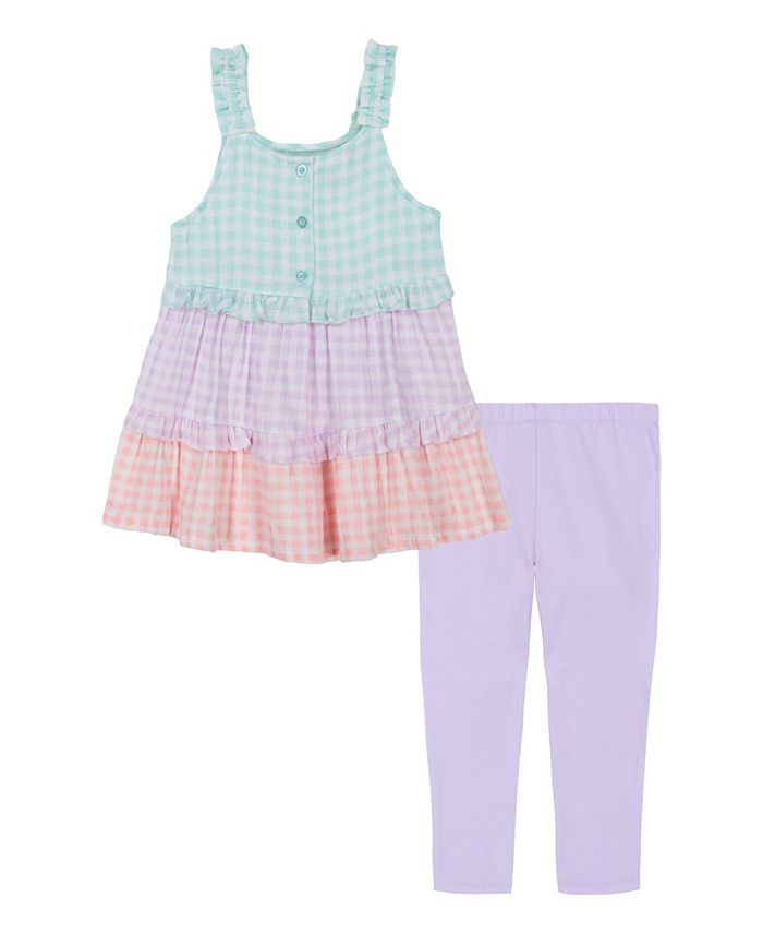 Kids Headquarters Little Girls Tiered Gingham Tunic Capri Leggings Set - Macy's