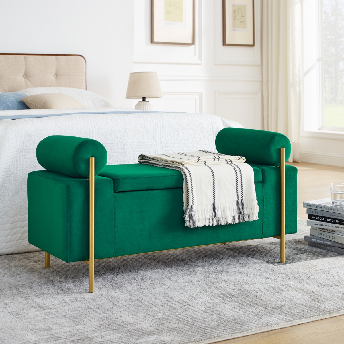 Click here for Green Velvet Storage Bench with Iron Legs - Green prices
