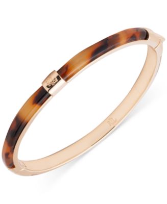 Lauren Ralph Lauren Gold-Tone Logo Tortoise-Look Bangle Bracelet - Macy's