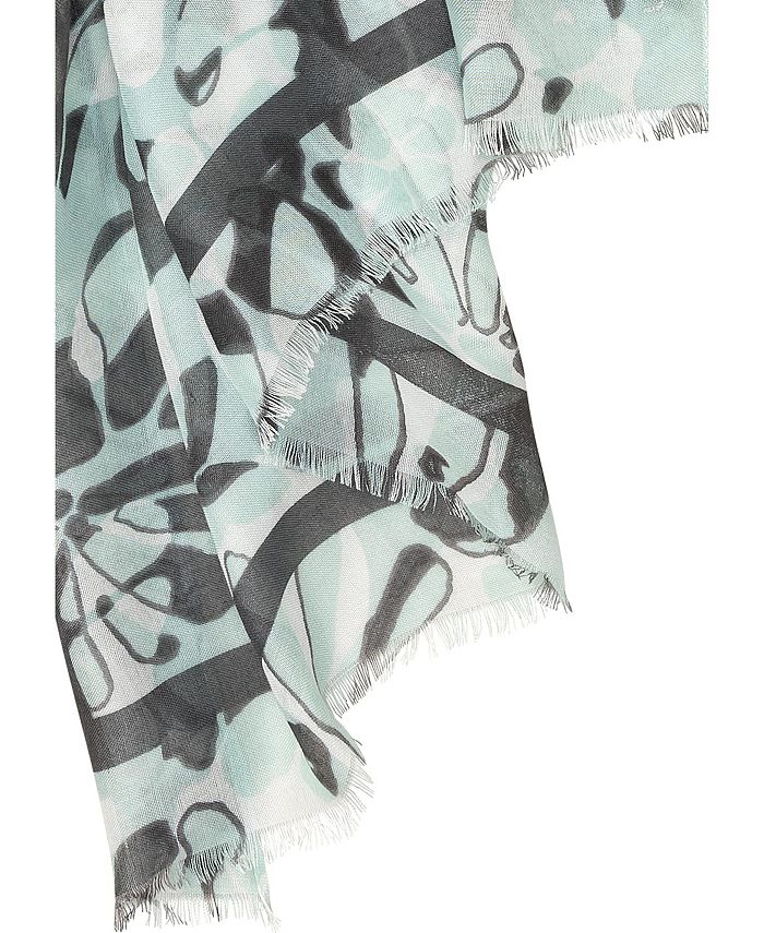 Olsen Abstract Floral and Border Print Scarf with Frayed Edge Trim - Macy's
