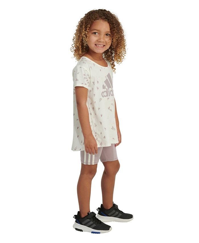 adidas Little Girls Short Sleeve Back Pleat Top and Bike Shorts, 2 ...