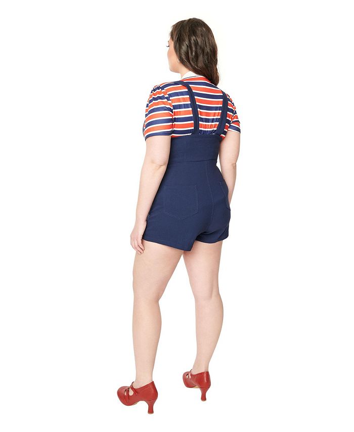 Unique Vintage Plus Size Adjustable Suspender Fitted Pinafore Shorts ...