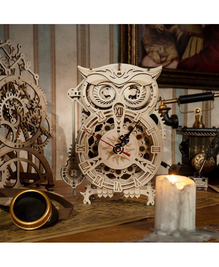 Robotime Kids Creative DIY 3D Owl Clock - Wooden Model Building Block ...