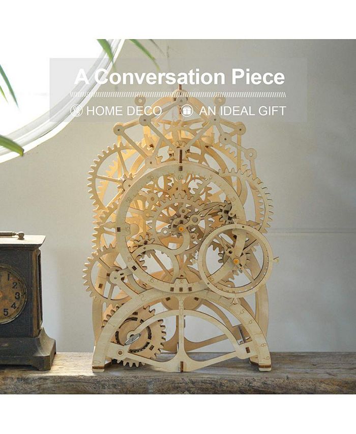Robotime DIY 3D Wooden Puzzle Mechanical Gear Drive Pendulum Clock ...