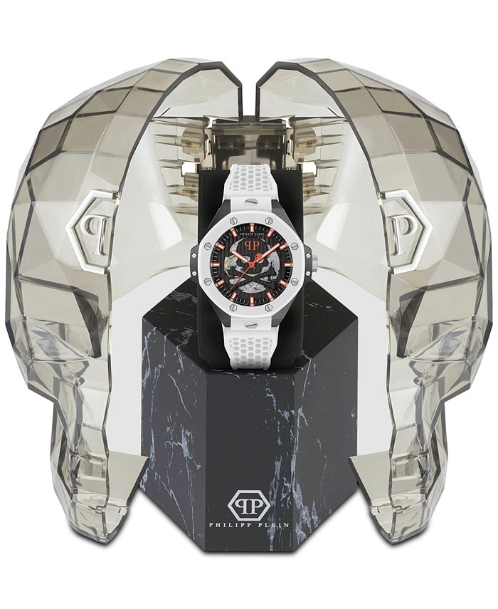 Philipp Plein Men's Automatic Skeleton Royal White Silicone Strap Watch ...