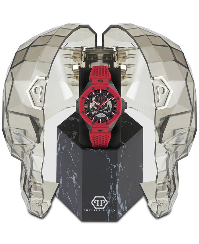 Philipp Plein Men's Automatic Skeleton Royal Red Silicone Strap Watch ...