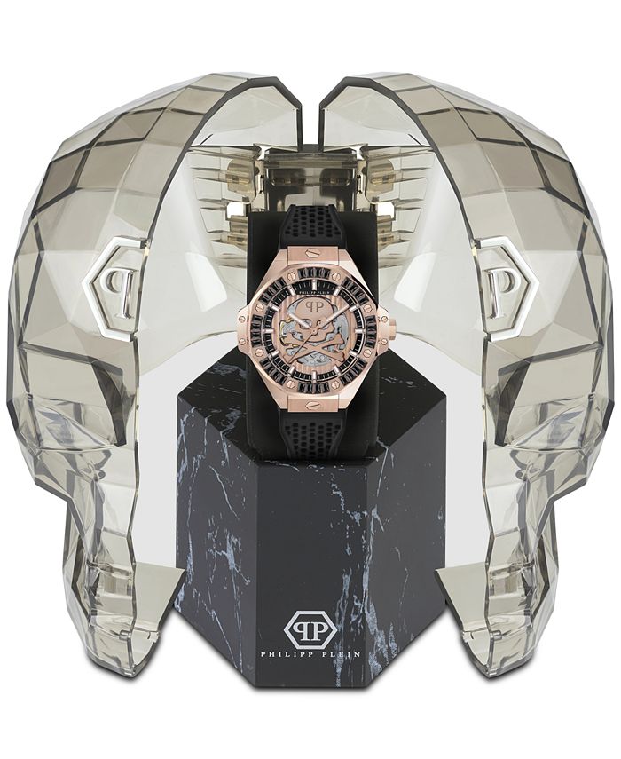 Philipp Plein Men's Automatic Skeleton Royal Black Silicone Strap Watch ...