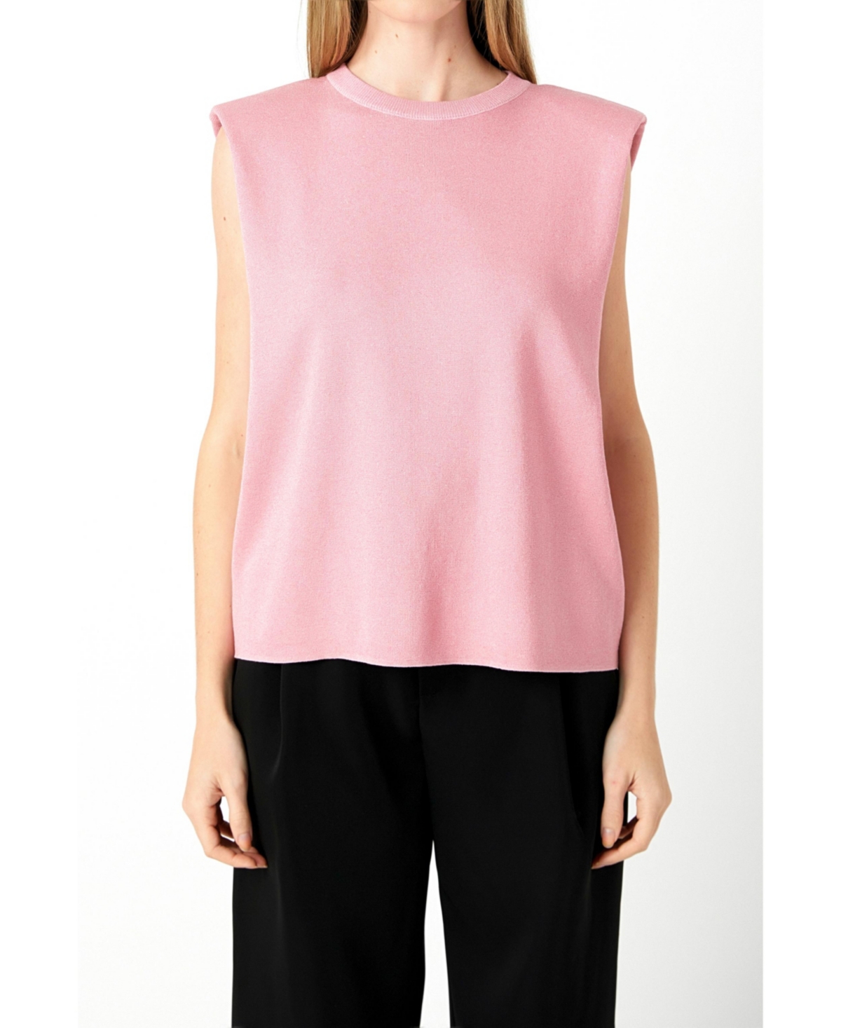 Click here for Womens Glitter Power Shoulder Knit Top - Pink prices