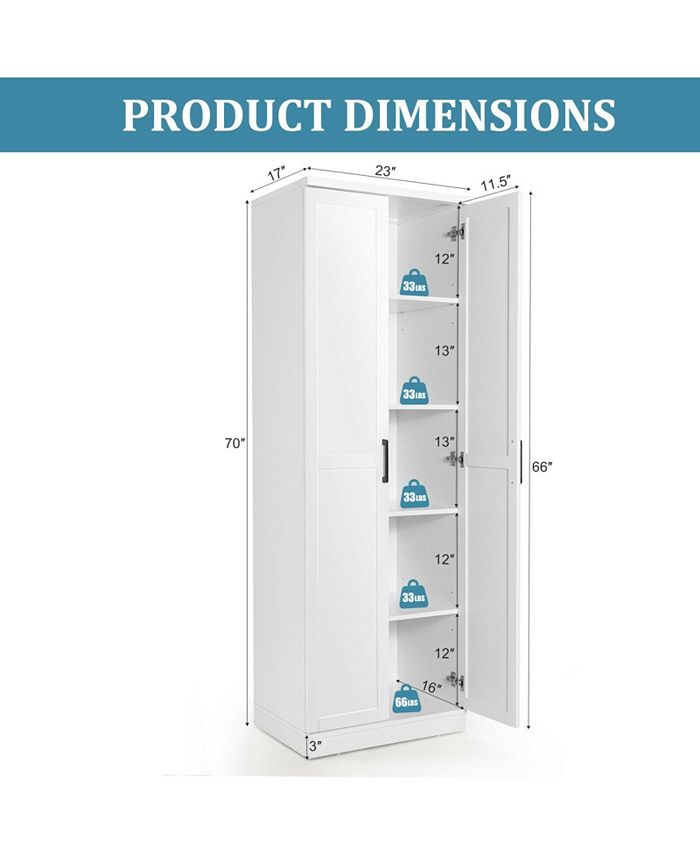 SUGIFT 70 Inch Freestanding Storage Cabinet with 2 Doors and 5 Shelves ...