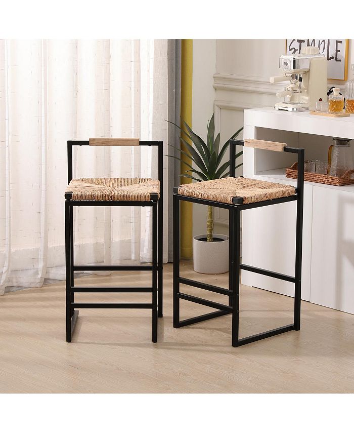 Simplie Fun Set Of 2 Water Hyacinth Woven Bar Stools For Kitchen ...