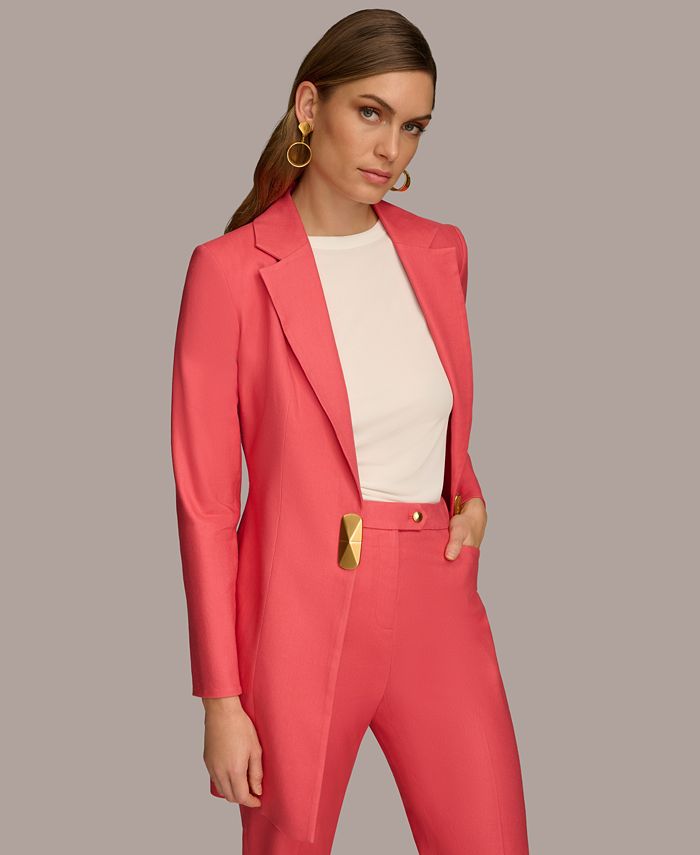 Donna Karan Women's Linen-Blend Hardware Trim Topper - Macy's